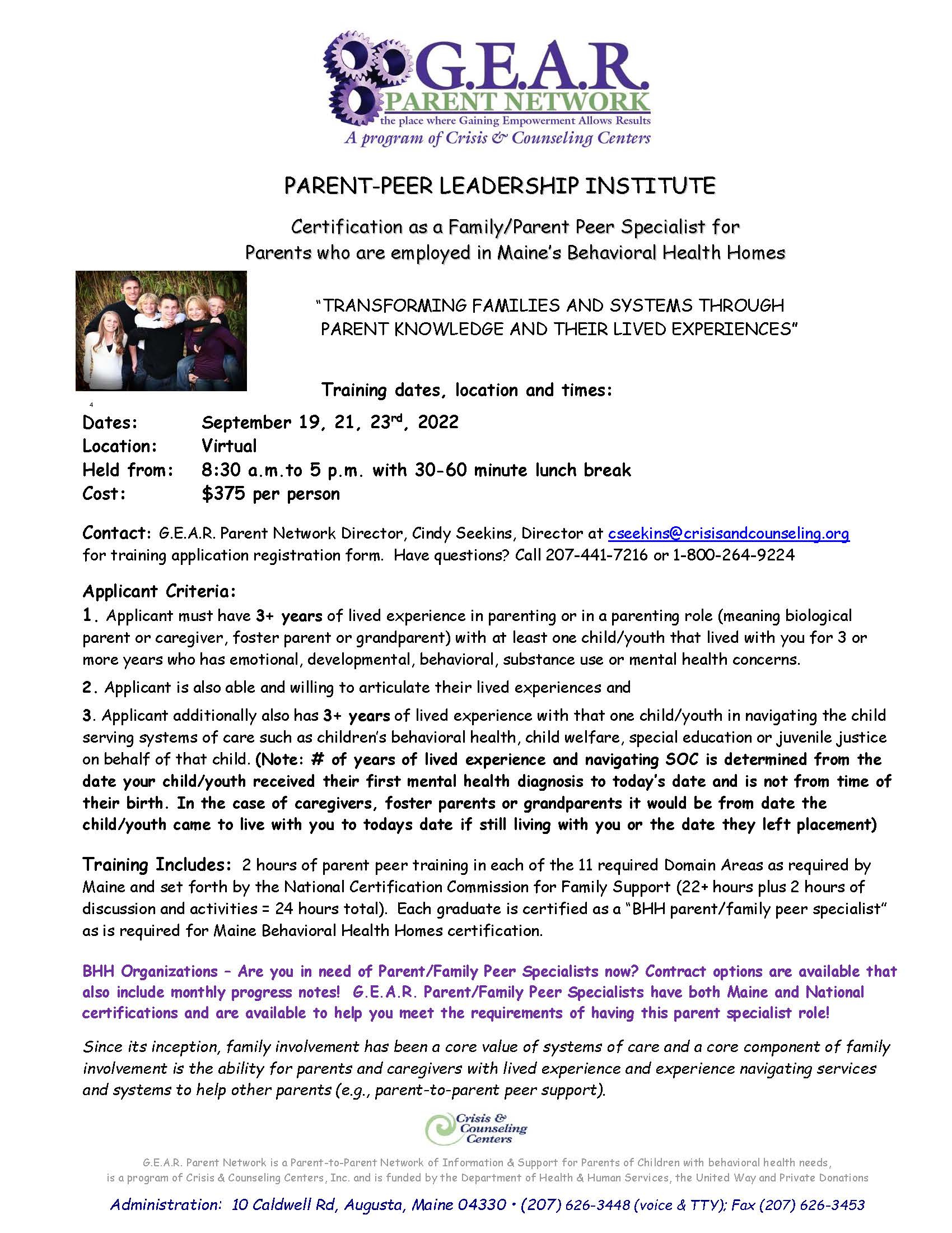 Parent Peer Leadership Institute - Gear Parent Network